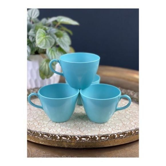 Vintage | Dining | Vintagemelmac Turquoise Mugscups Set Of 4 Mcm Mid ...